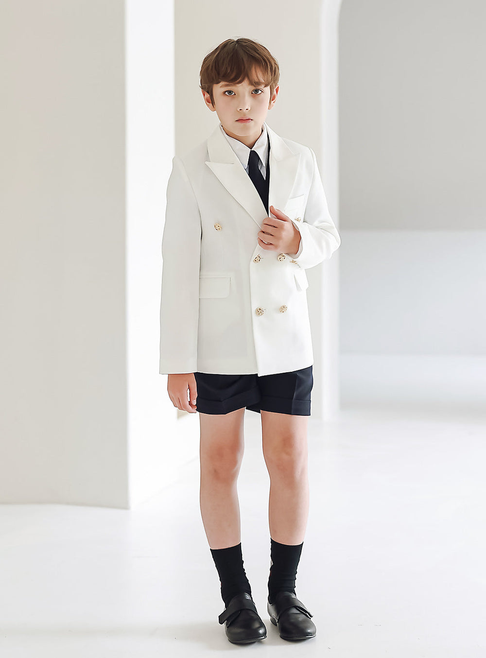Kids' Suits|Noah White Double-Breasted 3 Piece Short Trouser Suit Set ...